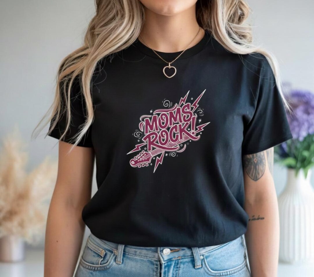 Moms Rock T Shirt, Rock Mom Graphic Tee, Funny Mother Gift, Guitar ...