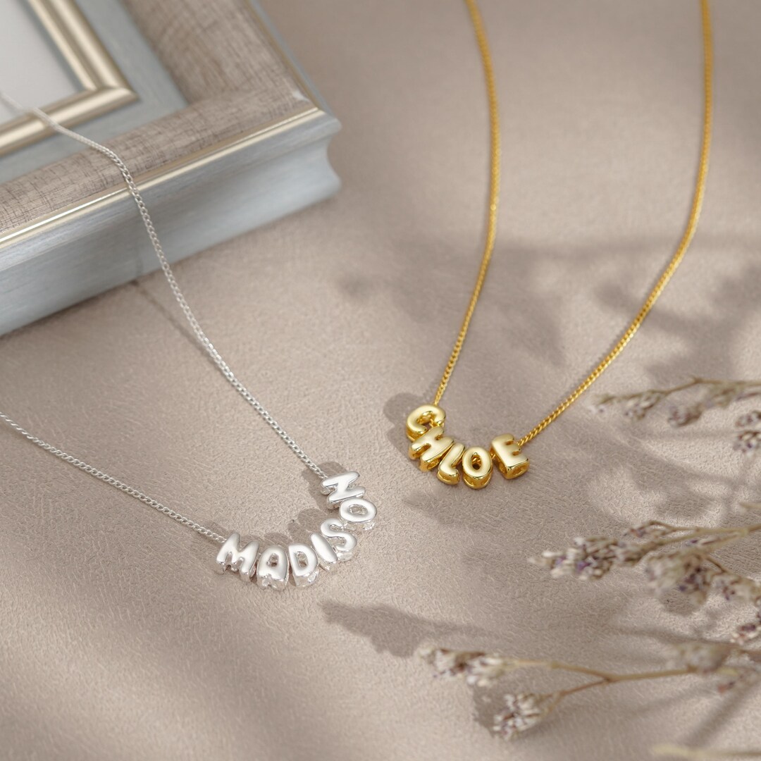 Personalized Tiny Balloon Initial Name Necklace, Minimalist Name ...