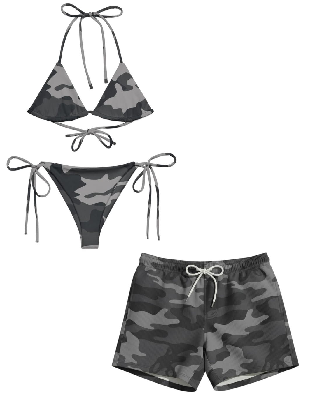 Urban Grey Camouflage Swimwear Set, Adjustable Triangle Bikini for ...