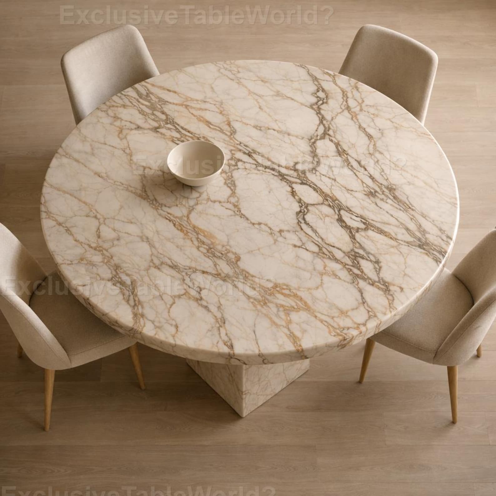 Luxury Round Cream Marble Dining Table | Natural Stone Pedestal Table ...