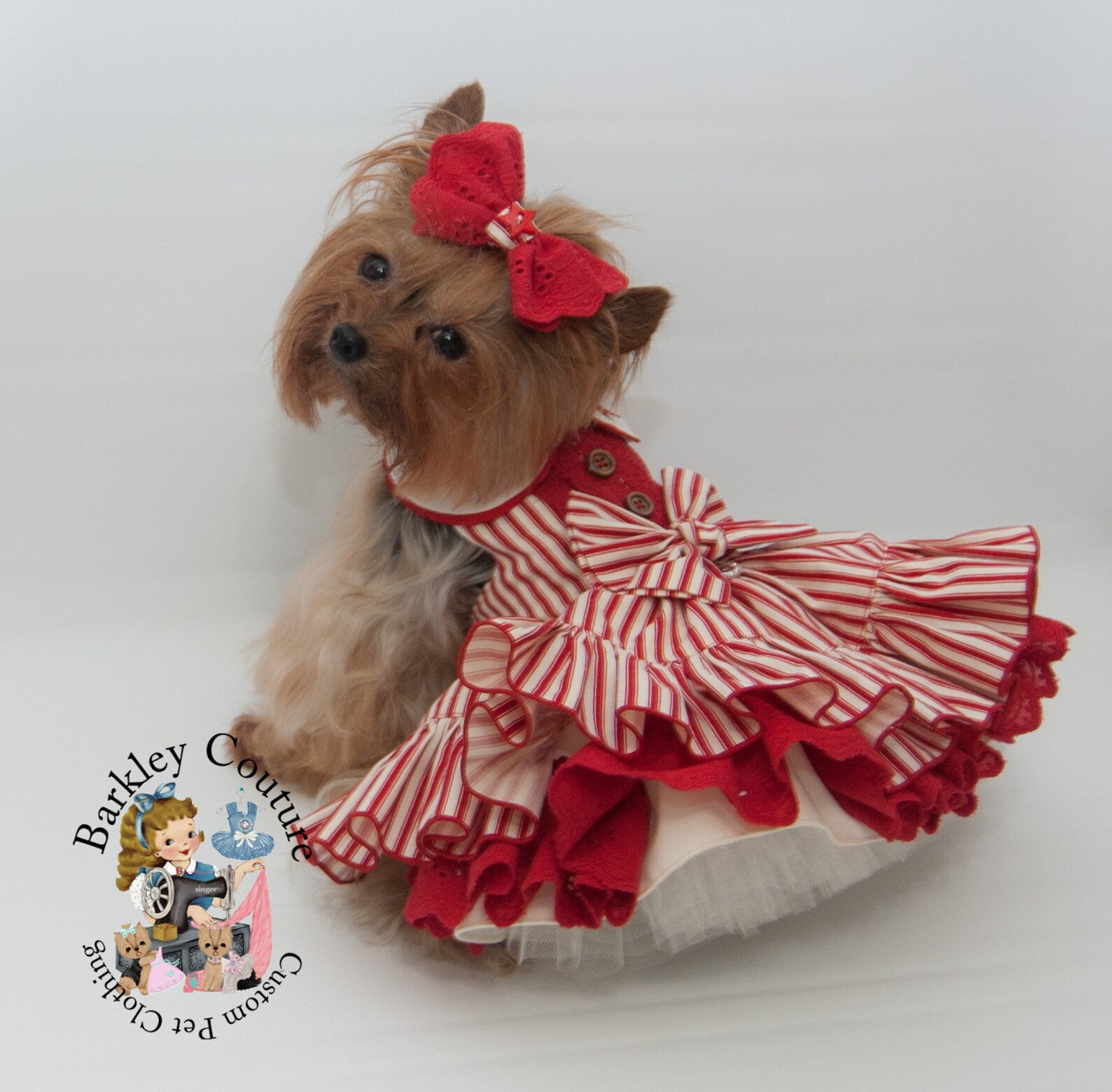 Red Striped Dog Dress for Small Dogs, Custom Dog Outfits, Fancy Dog ...
