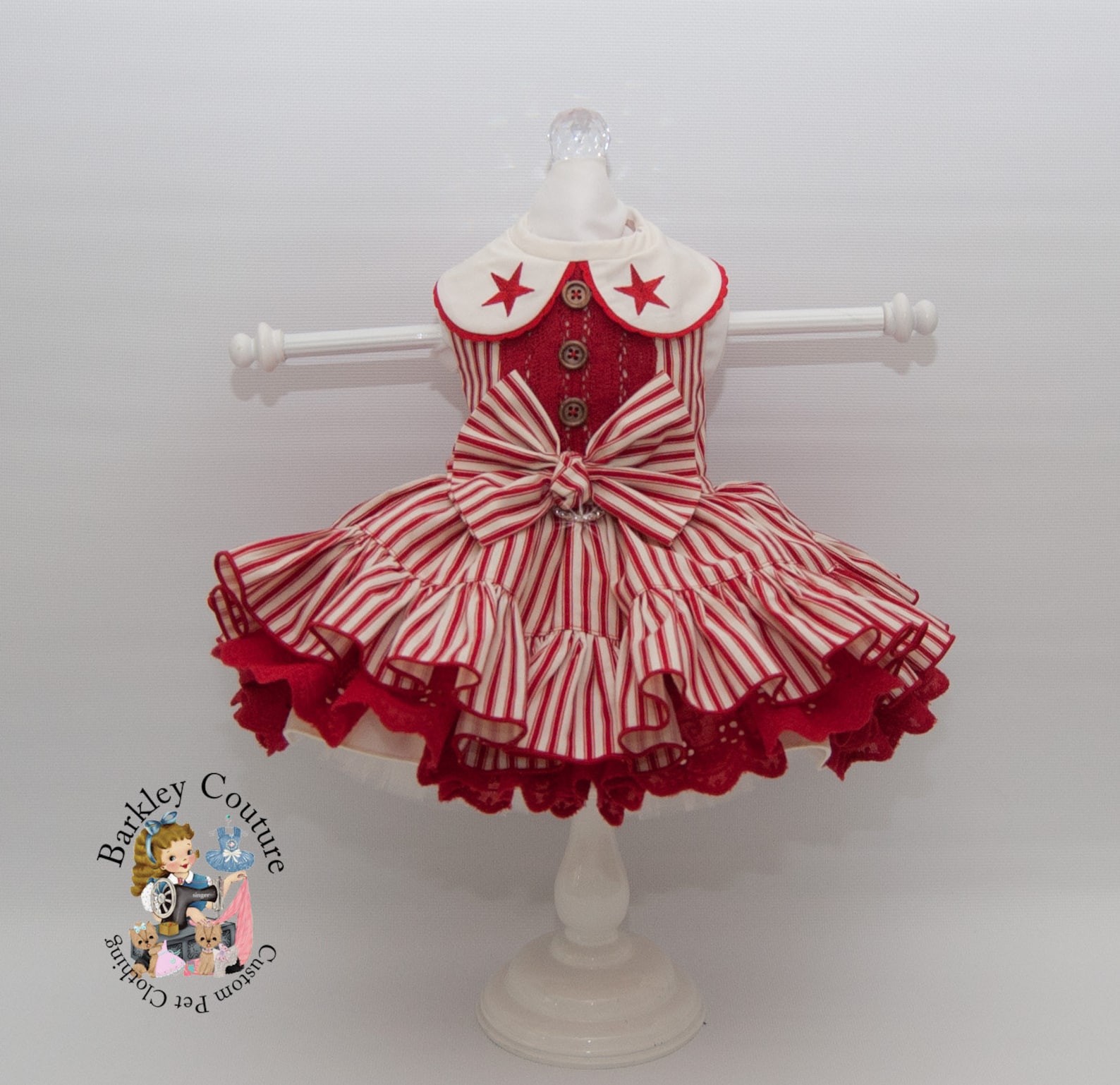 Red Striped Dog Dress for Small Dogs, Custom Dog Outfits, Fancy Dog ...