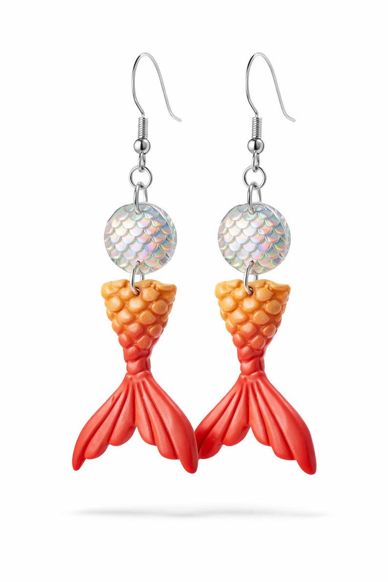 Mermaid Tail Earrings With Fish Scale Bead - Etsy