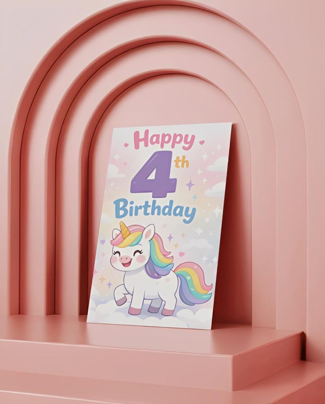 4th Birthday Unicorn Card – Printable Birthday Card for Girl – Cute ...