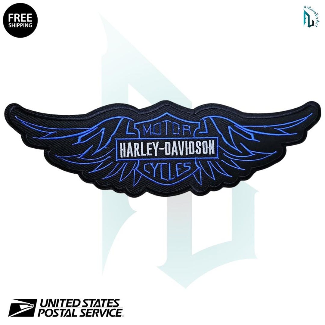 Harley Davidson Blue Logo Embroidery Patch for Vest Jacket Iron On-sew ...