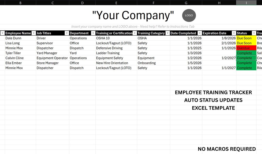 Employee Training & Certification Tracker Excel | HR Training Log ...