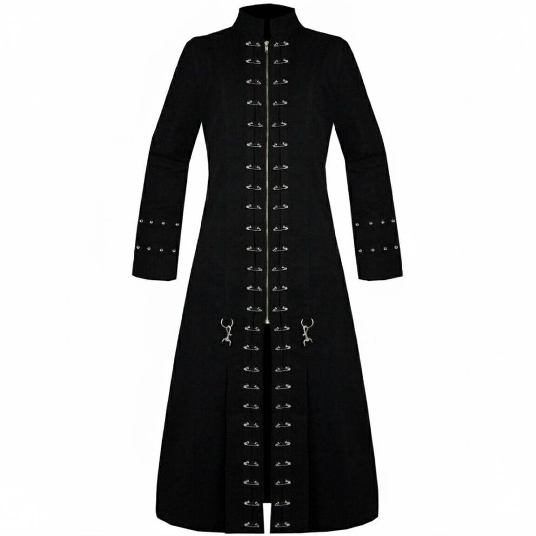 Gothic Hellraiser Trench Coat Men - Black Vampire Long Jacket With ...