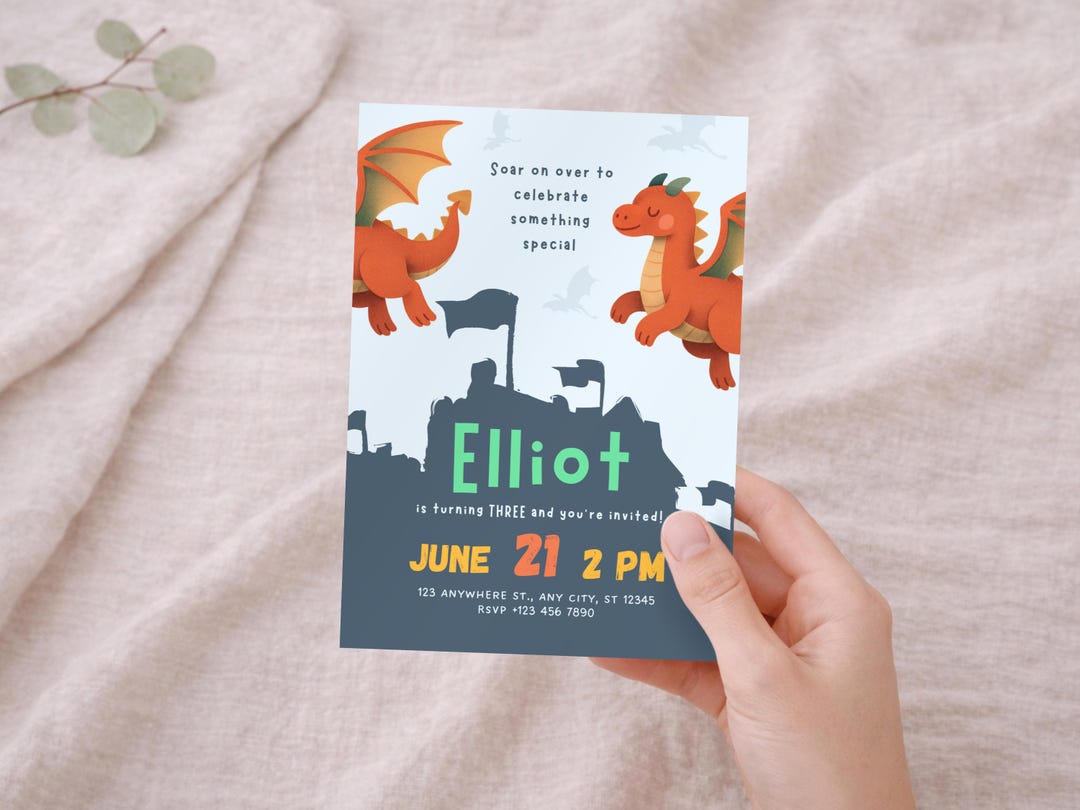 Dragon Fortress Birthday Party Invitation DIY Template + Free Mobile ...