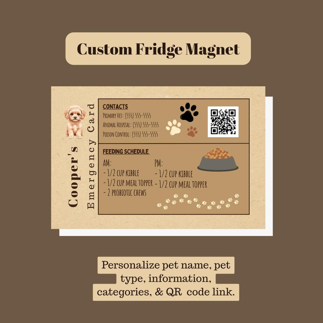 Custom Pet Emergency Card – Refrigerator Magnet - Etsy