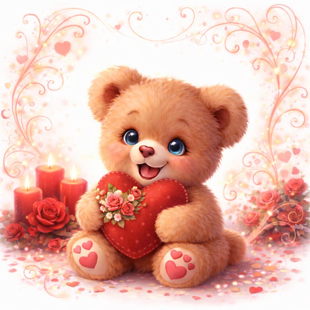 Valentine Teddy Bear Romantic Printable – Square Valentine Card for ...