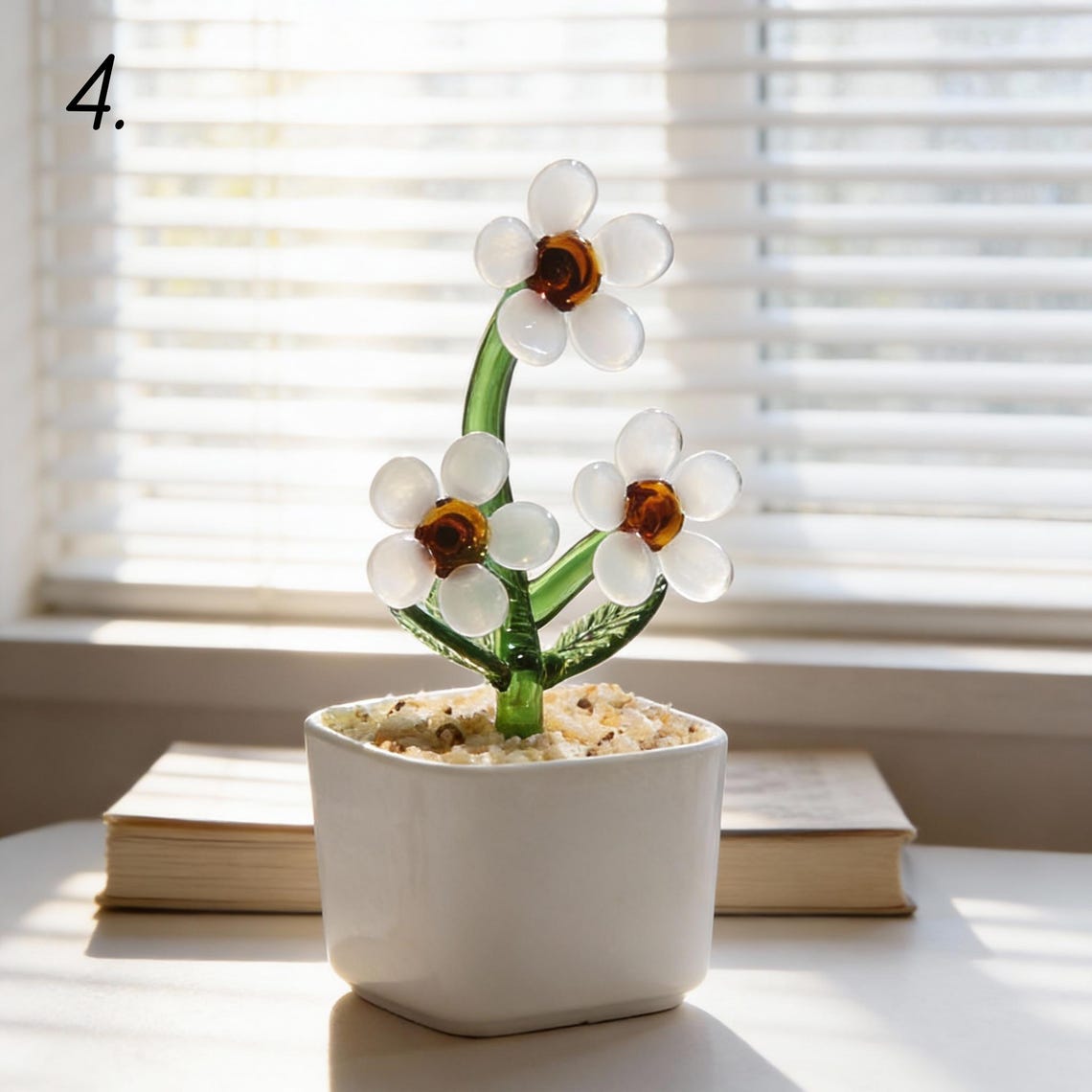 Mini Handcrafted Glass Flower Sculpture in Pot, Pink Daisy Glass Home ...