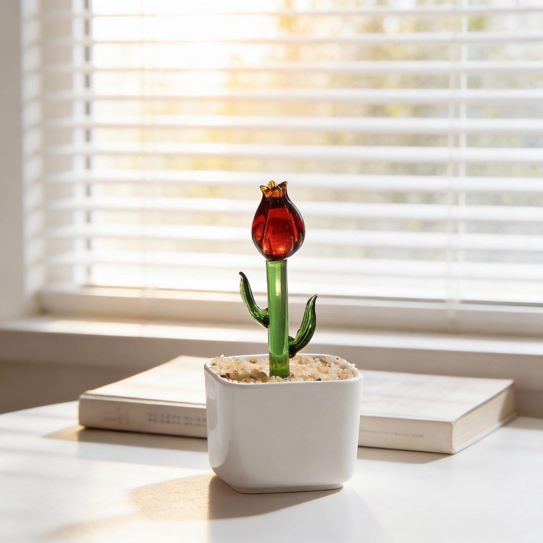 Handmade Glass Flower Pot Art, Mini Glass Potted Plant, Artistic Floral ...