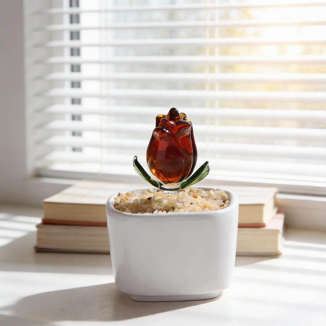 Handmade Glass Flower Pot, Mini Glass Potted Plant, Floral Glass Home ...