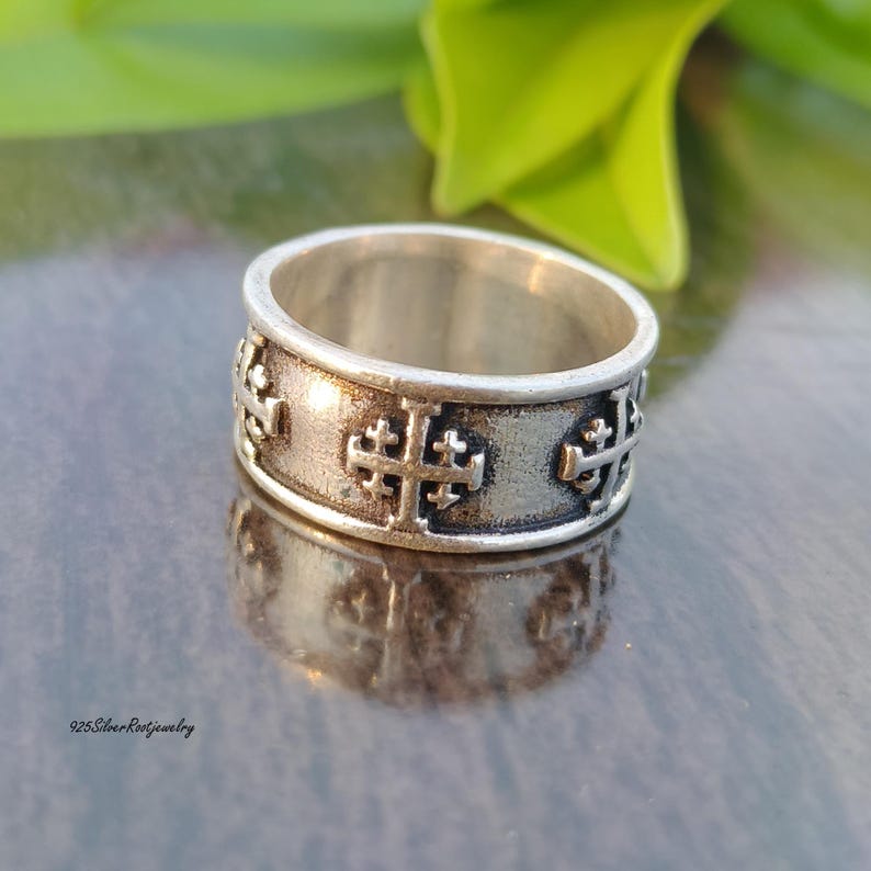 Handmade 925 Sterling Silver Jerusalem Cross Ring Medieval Crusader ...