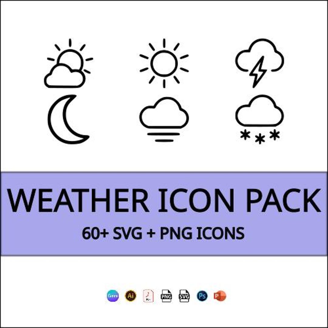 Minimalist Weather Icon Pack – 60+ SVG & PNG UI Line Icons - Etsy