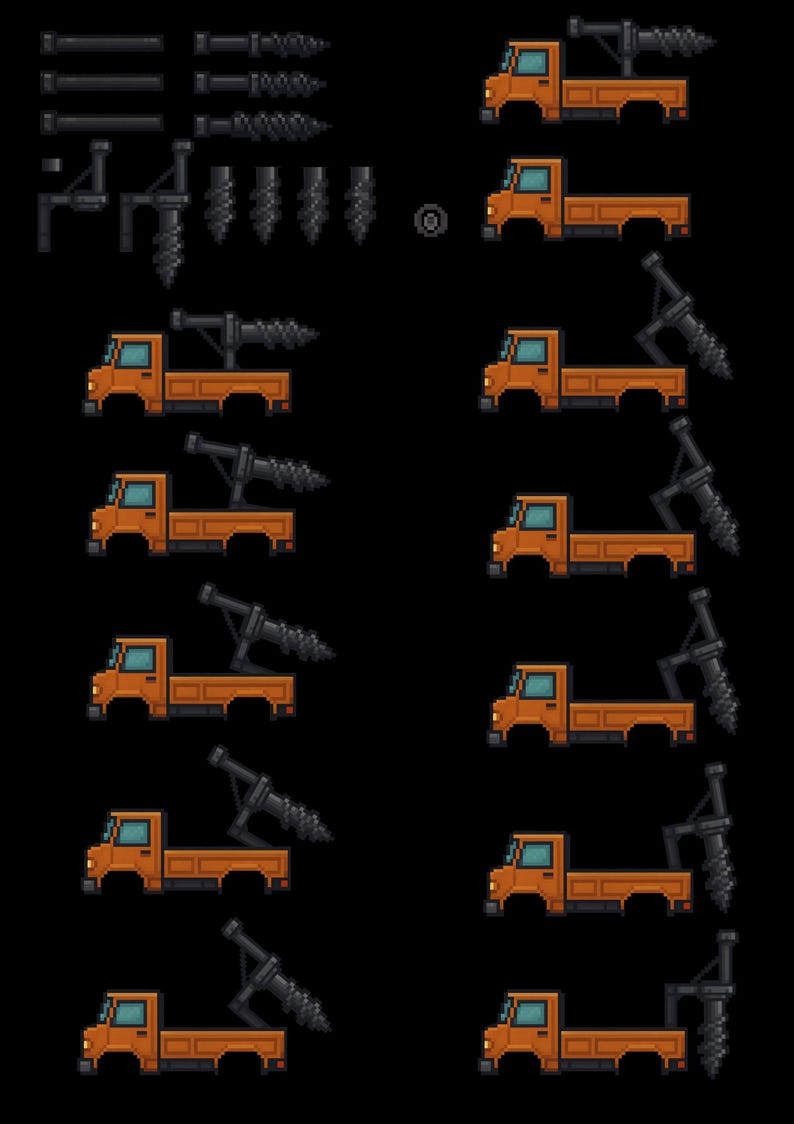 Pixel Art Utility Truck Sprite – Drilling Rig Vehicle | PNG + Sprite ...