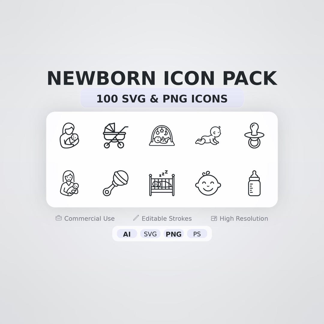 Newborn Icon Pack – 100 Minimal SVG + PNG Icons - Etsy UK