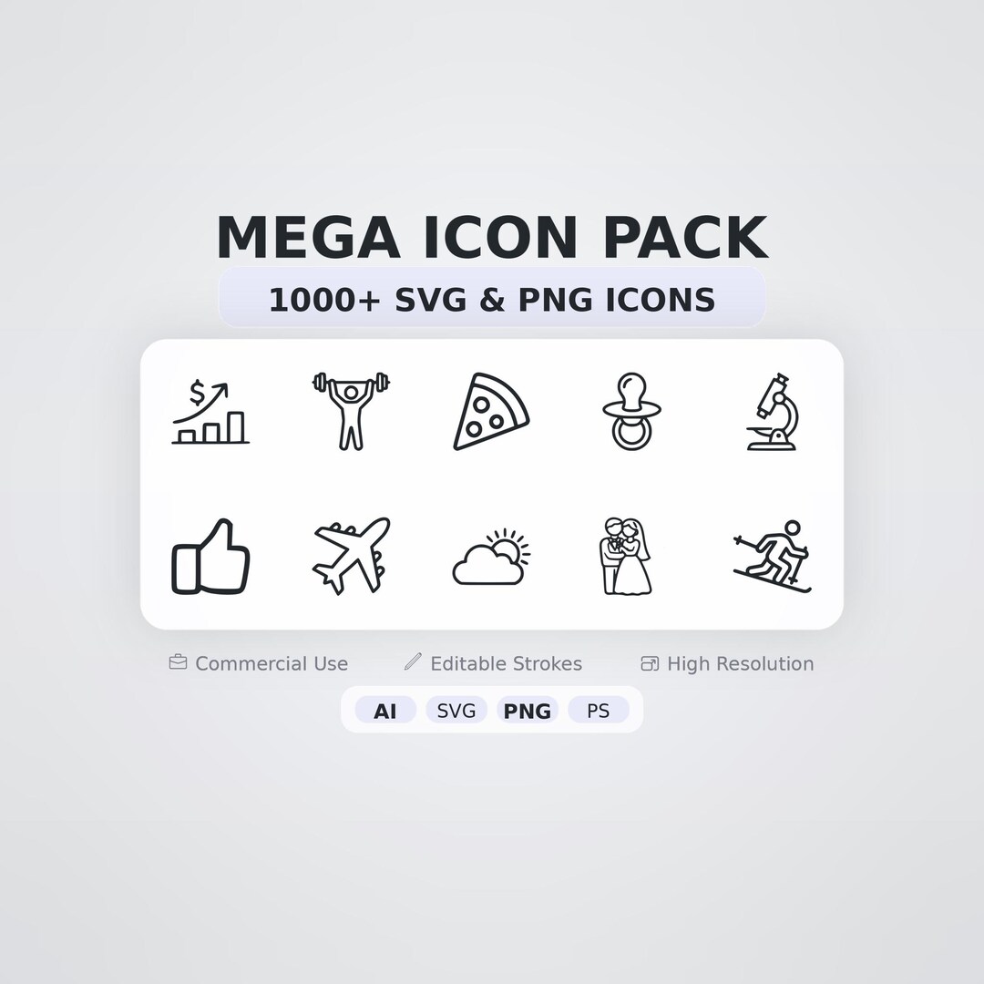 MEGA Icon Bundle – 1000 Minimal SVG + PNG Icons - Etsy