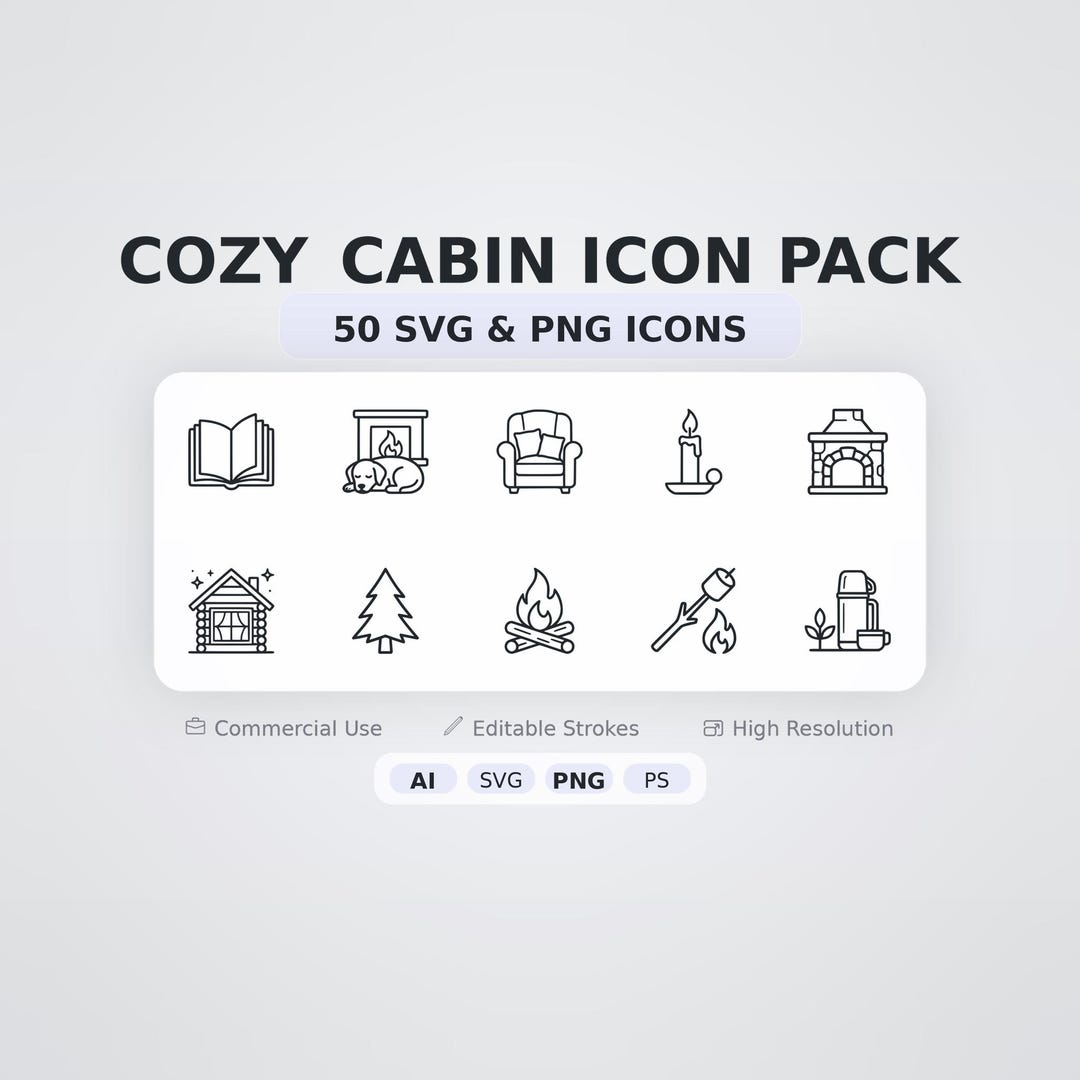 Cozy Cabin Icons – 100 Minimal Line SVG and PNG Icons for UI, Apps ...