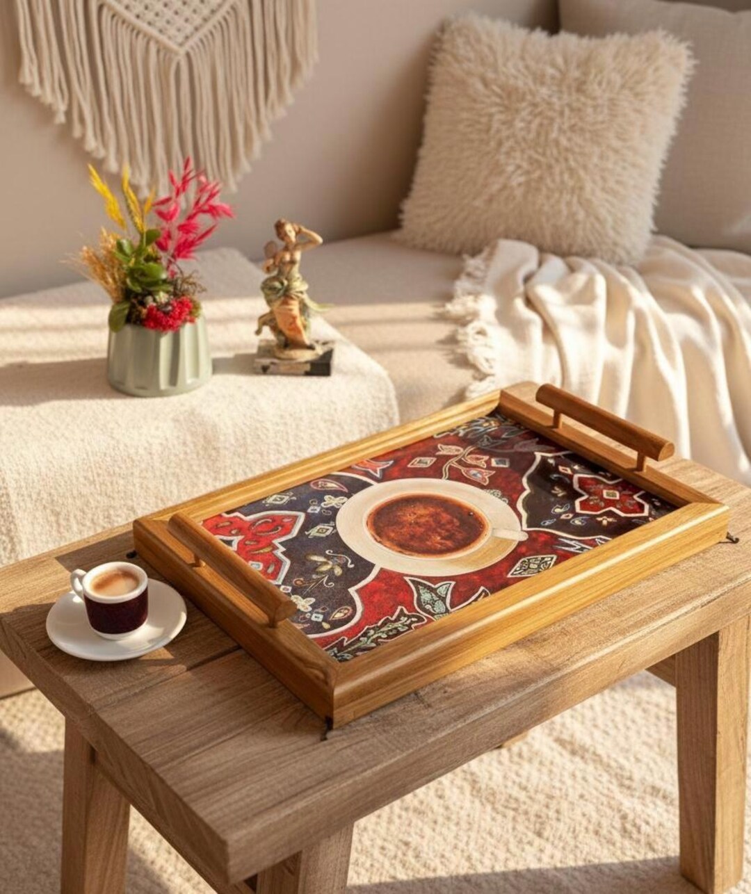 Handmade Turkish Coffee Tray – Wooden Epoxy Resin Art, Traditional ...