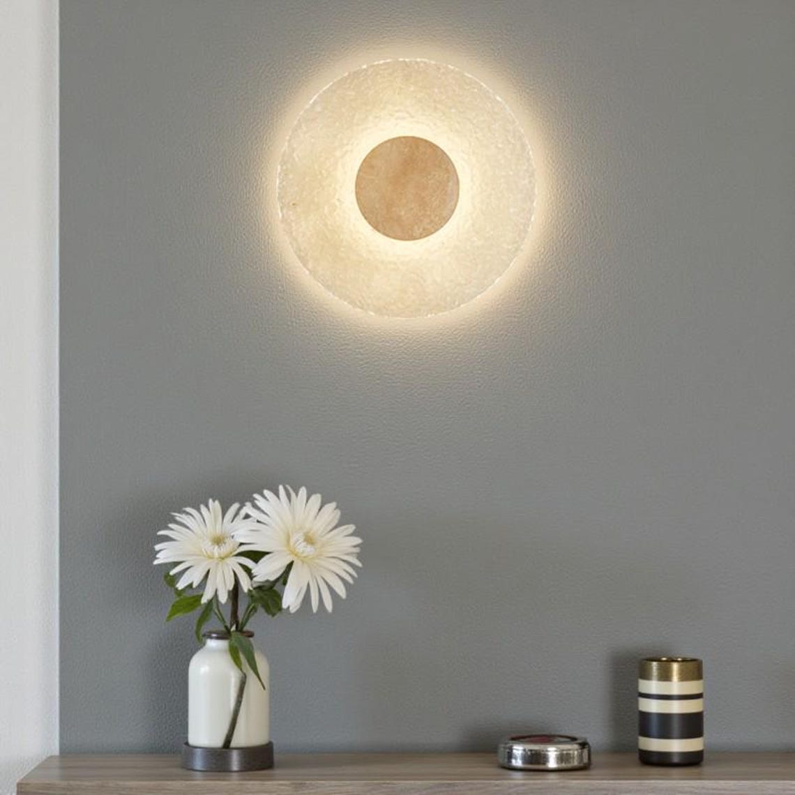 Modern Round Wall Lamp, Acrylic Stone Effect, Bedroom Aisle Light - Etsy