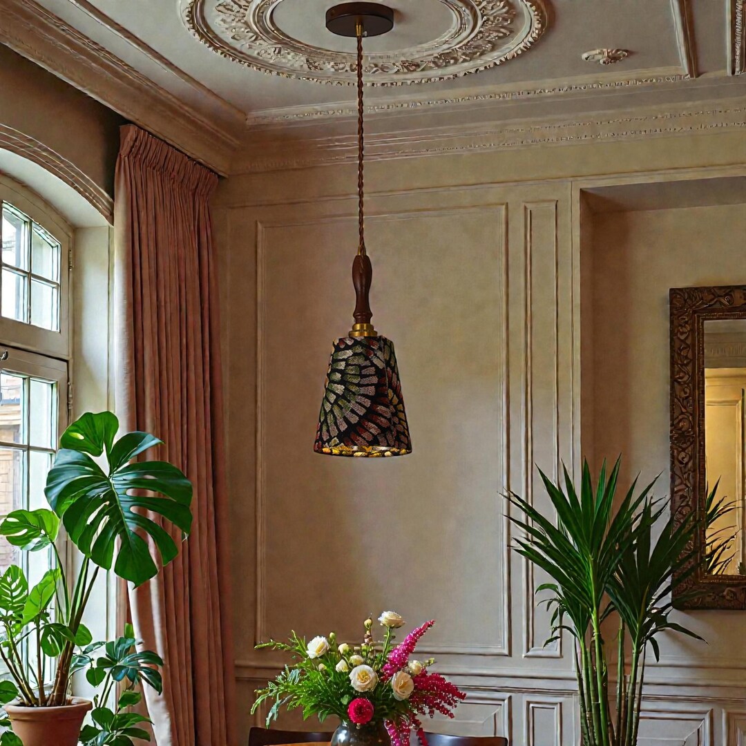 Vintage Fabric Pendant Light, Handmade Boho Ceiling Lamp - Etsy