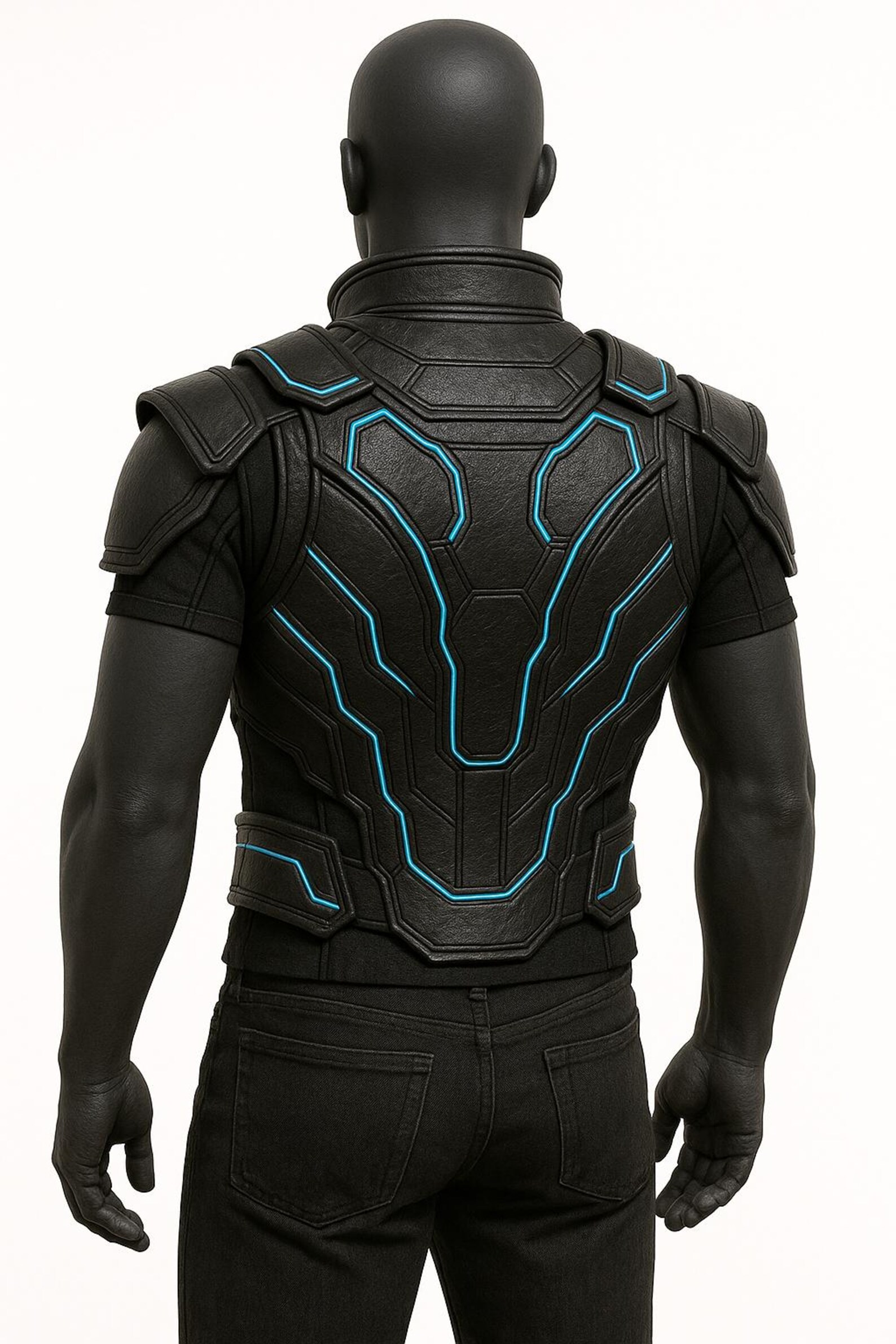 Futuristic Leather Tactical Vest – Cyberpunk Armor With Blue Piping - Etsy