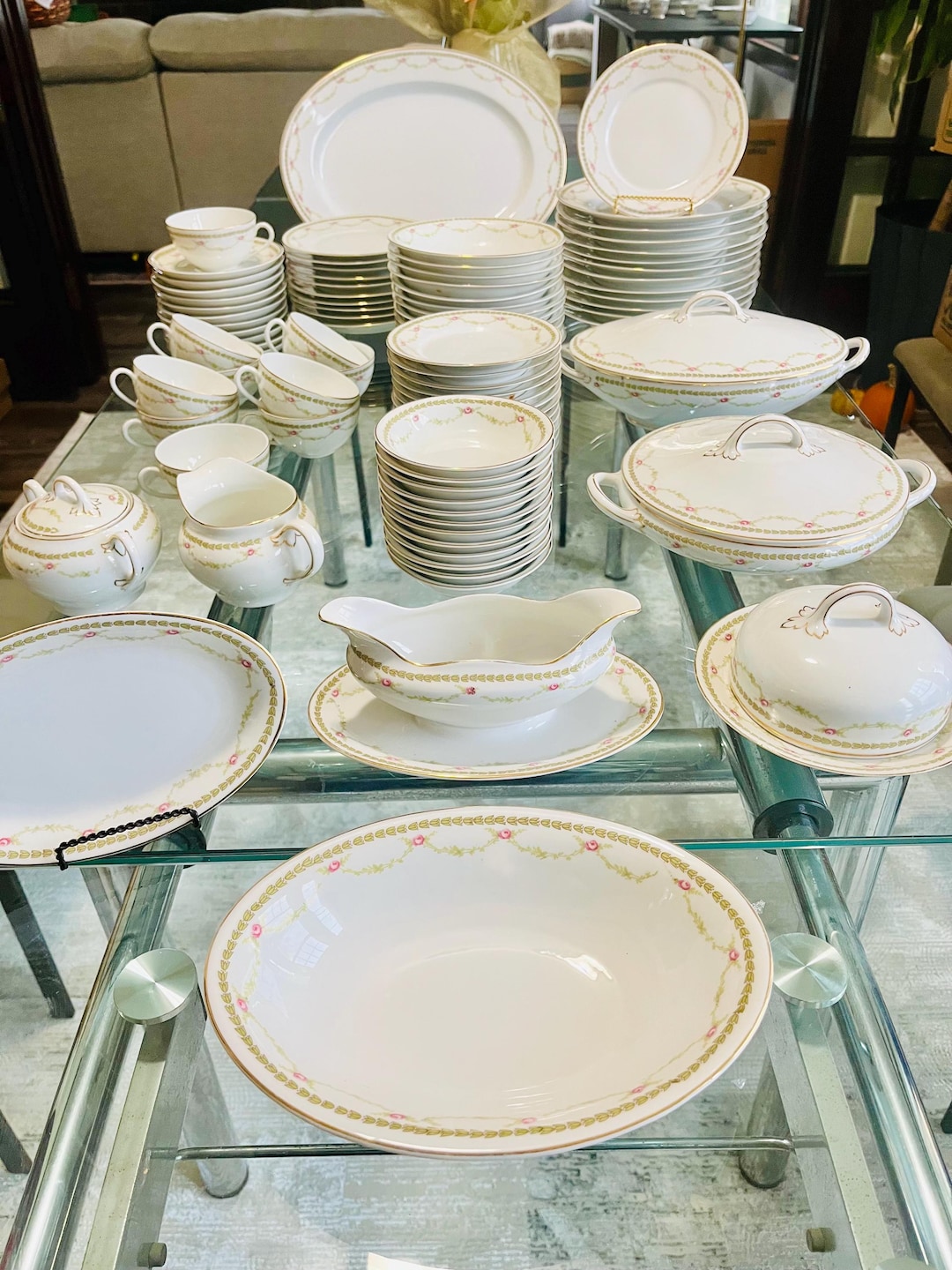 Antique Zeh Scherzer Pink Roses China Set, 95pc Bavarian Porcelain - Etsy