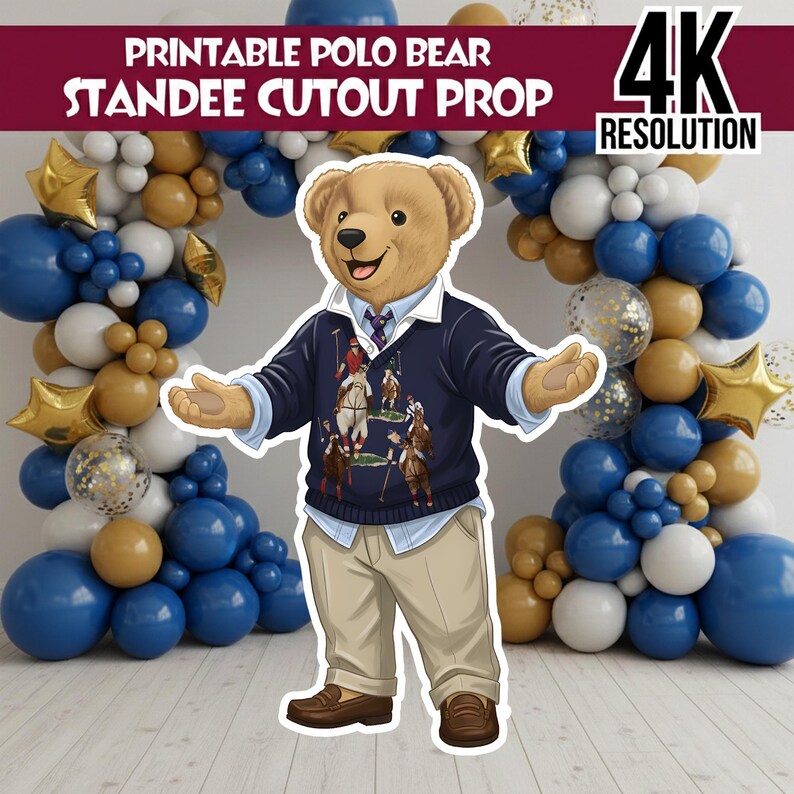 Printable Big Bear Cutout Standee, 03 Different Preppy Teddy Bear Prop ...