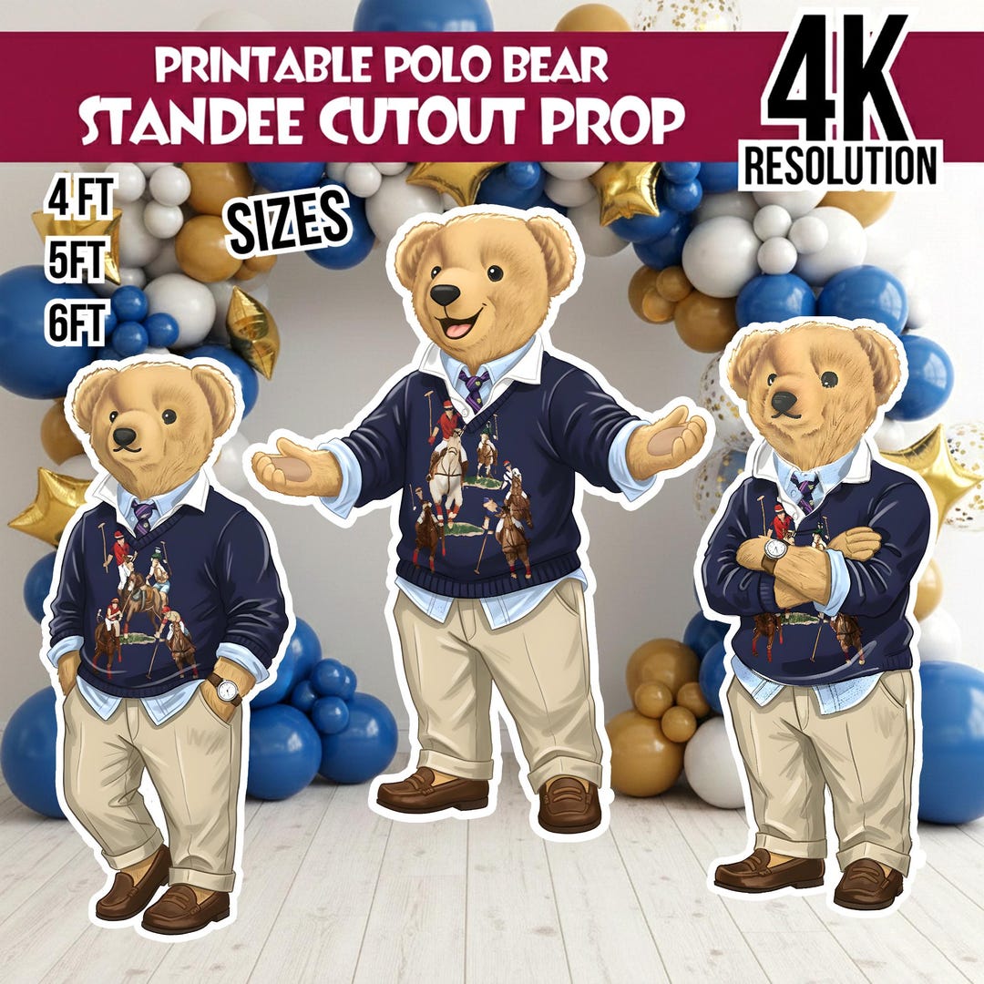 Printable Big Bear Cutout Standee, 03 Different Preppy Teddy Bear Prop ...