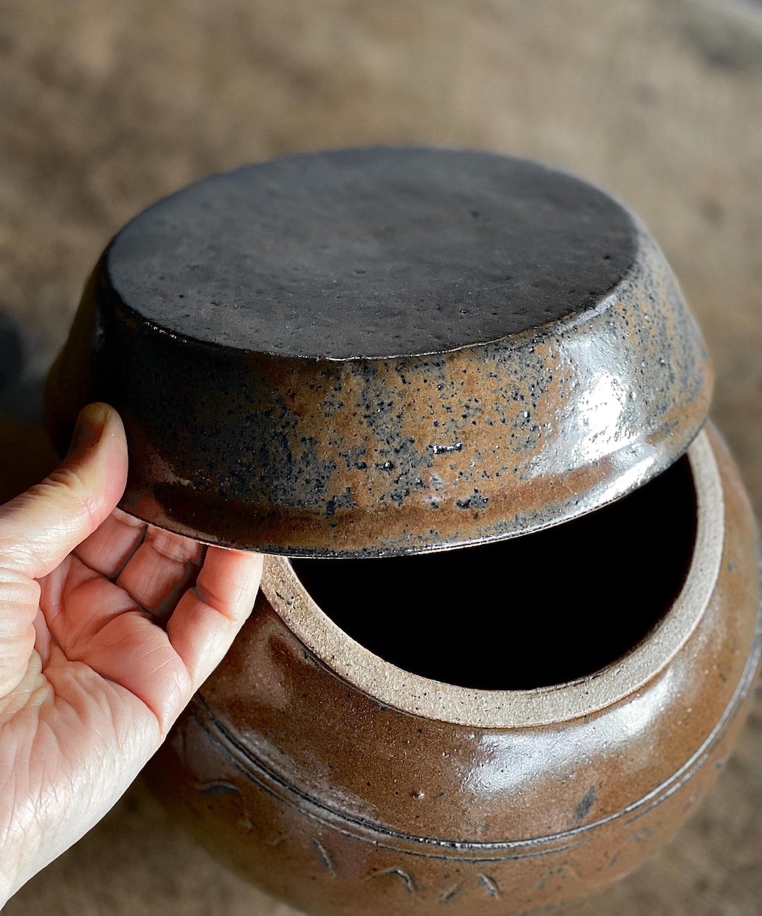 Onggi Jar, Korean Hang-ari, Lidded Korean Onggi, Handmade Pottery Jar ...