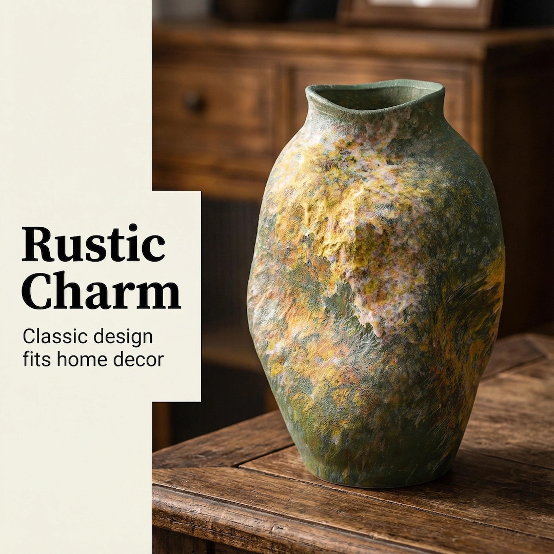 Handmade Graffiti Style Ceramic Vase – Rustic Moss Green Centerpiece - Etsy