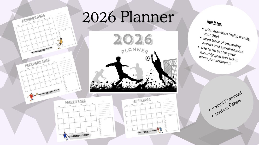2026 Football Kids Monthly Planner With Special Quotes (A4 Landscape ...