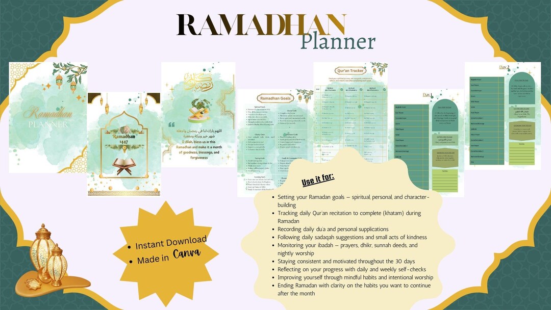 Ramadan Planner: Goal Tracker, Qur'an, Sadaqah, Du'a (printable A4) - Etsy