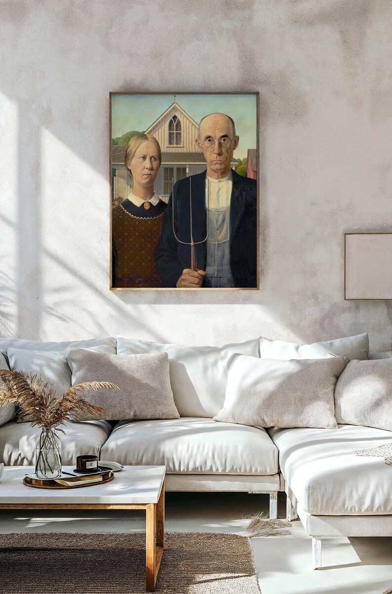 American Gothic Print - Grant Wood Painting, Farmhouse Wall Art ...
