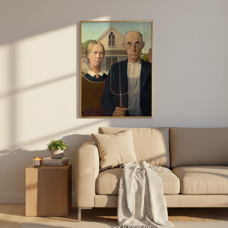 American Gothic Print - Grant Wood Painting, Farmhouse Wall Art ...