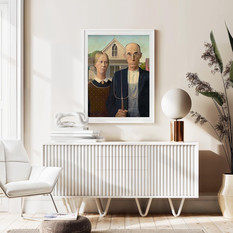 American Gothic Print - Grant Wood Painting, Farmhouse Wall Art ...