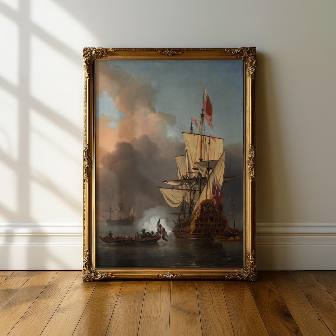 Sailing Warship Art Print – 17th Century Naval Scene (digital Download ...