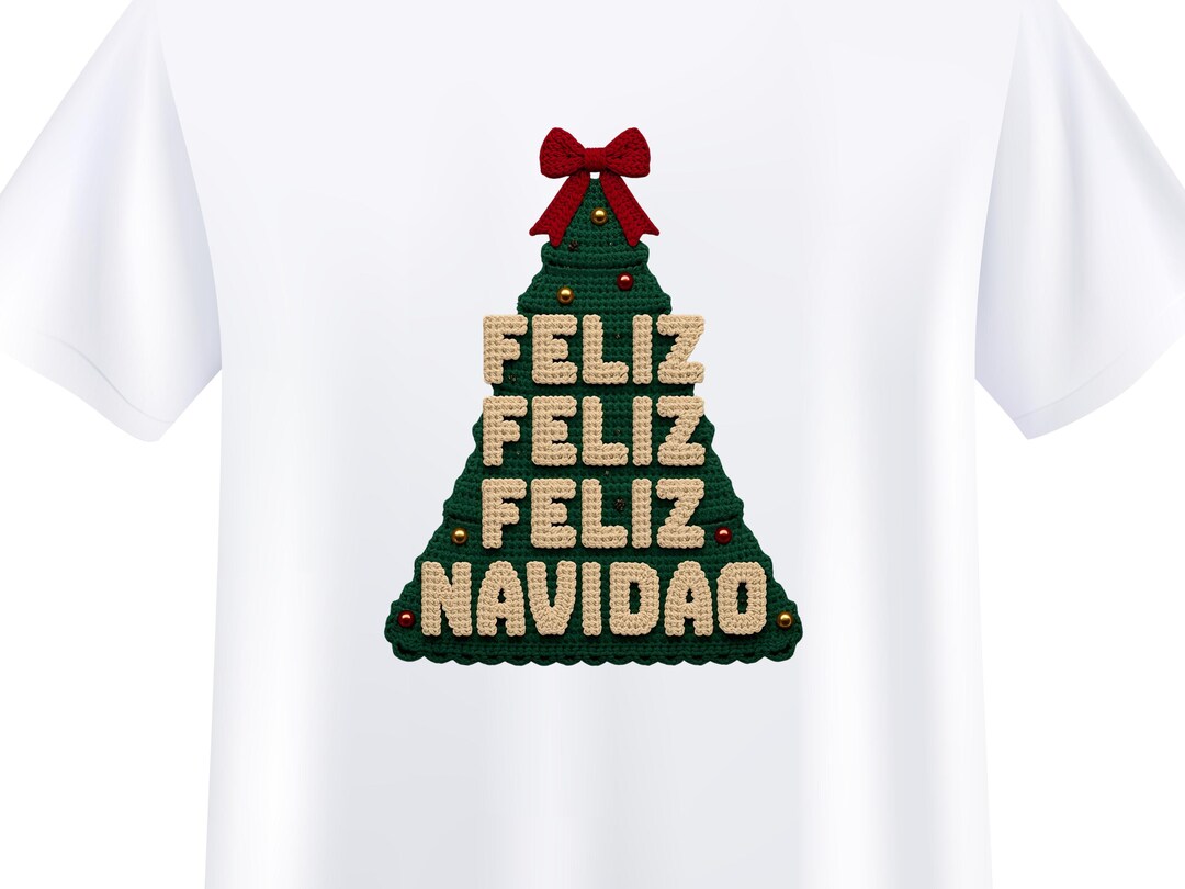 Feliz Navidad Christmas Tree PNG, Crochet Texture Sublimation Design ...