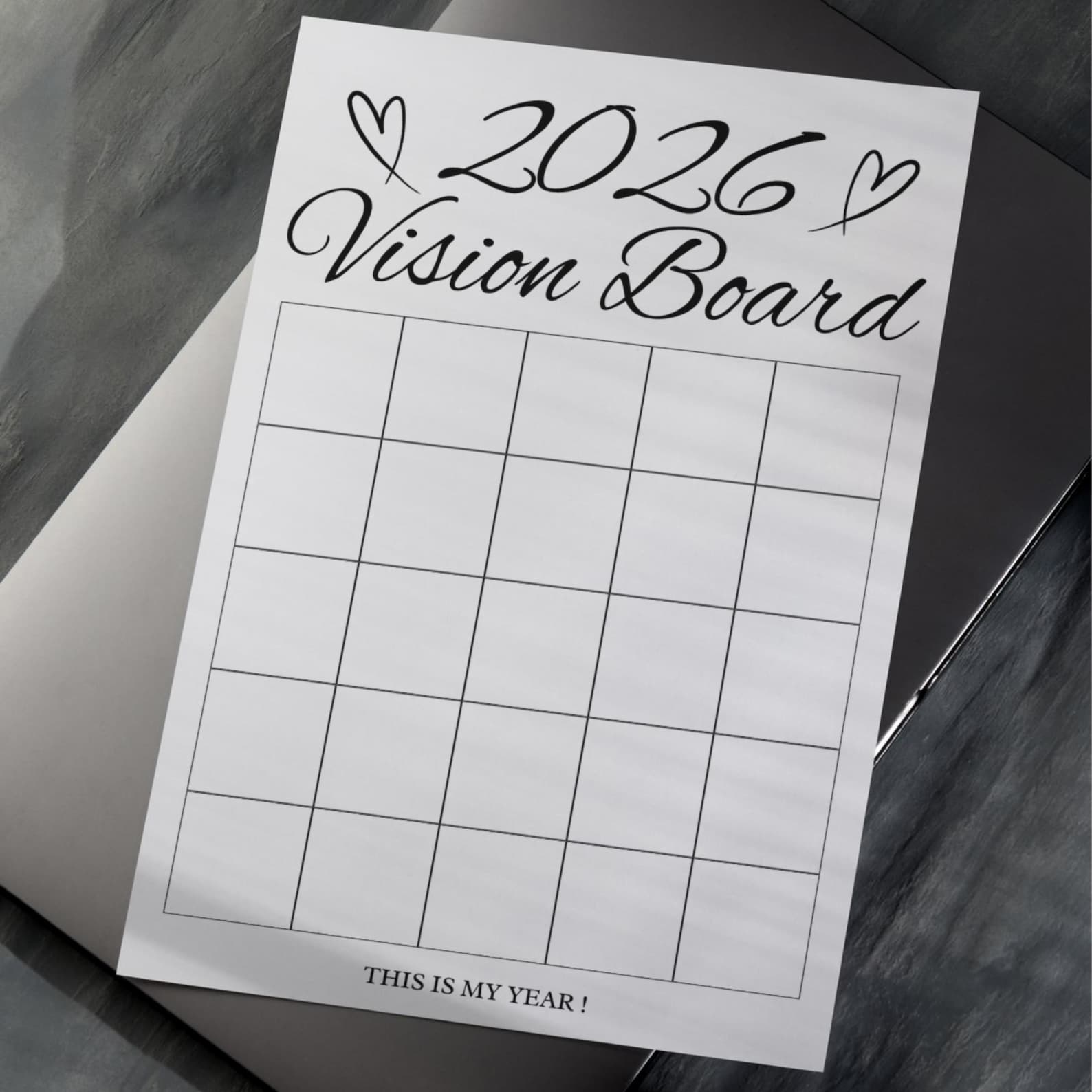2026 Vision Board Printable A4 – Minimalist Goal Setting Grid, Black ...