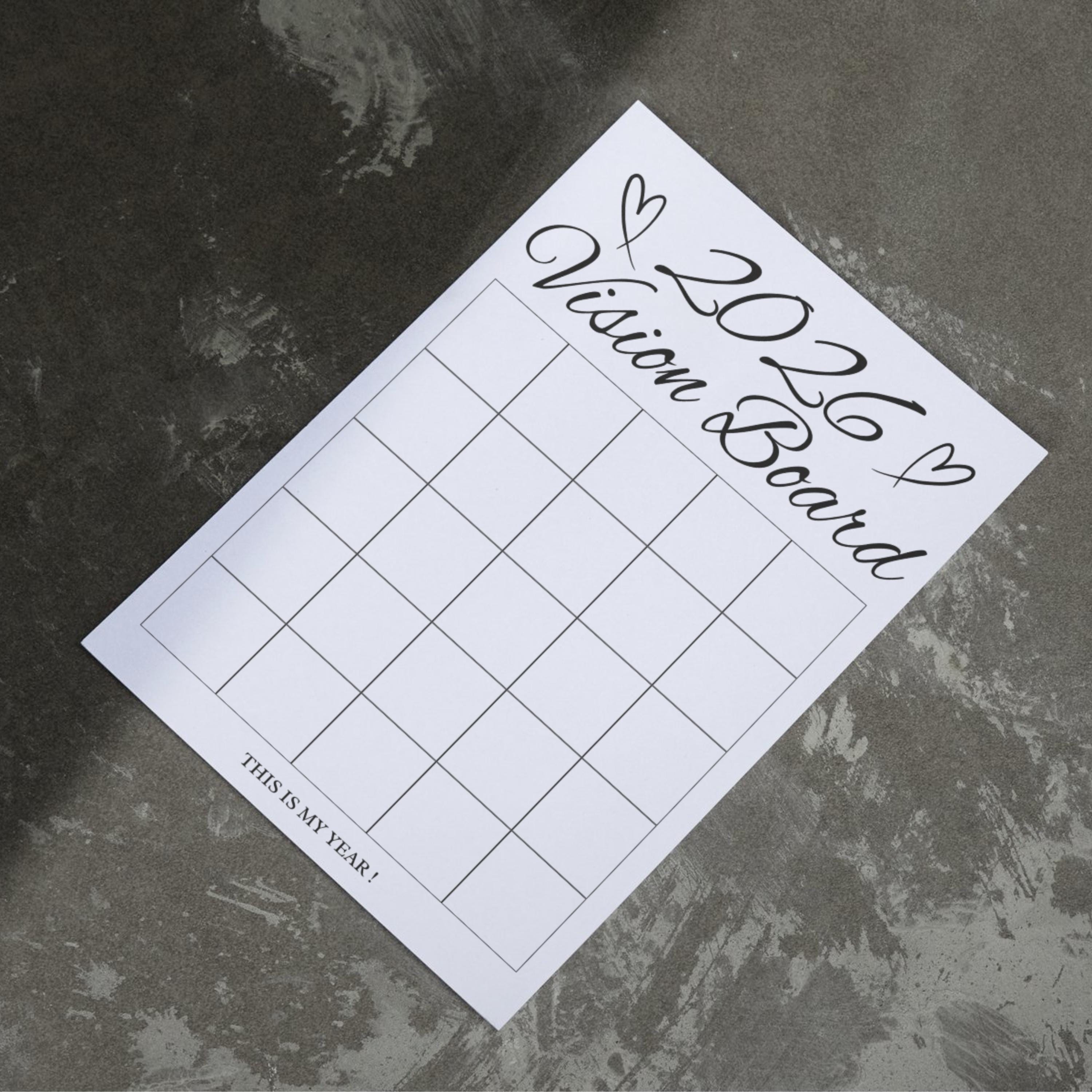 2026 Vision Board Printable A4 – Minimalist Goal Setting Grid, Black ...