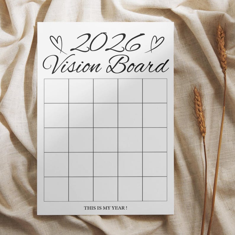 2026 Vision Board Printable A4 – Minimalist Goal Setting Grid, Black ...