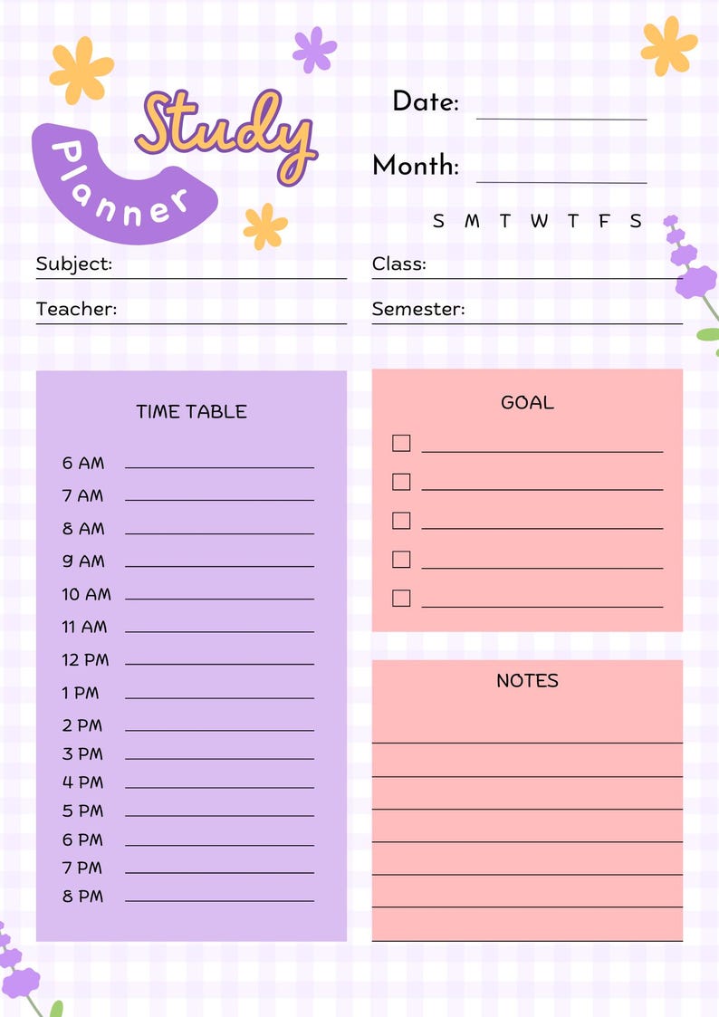 Cute Study Planner Printable A4 Pastel Student Timetable, Goals & Notes ...