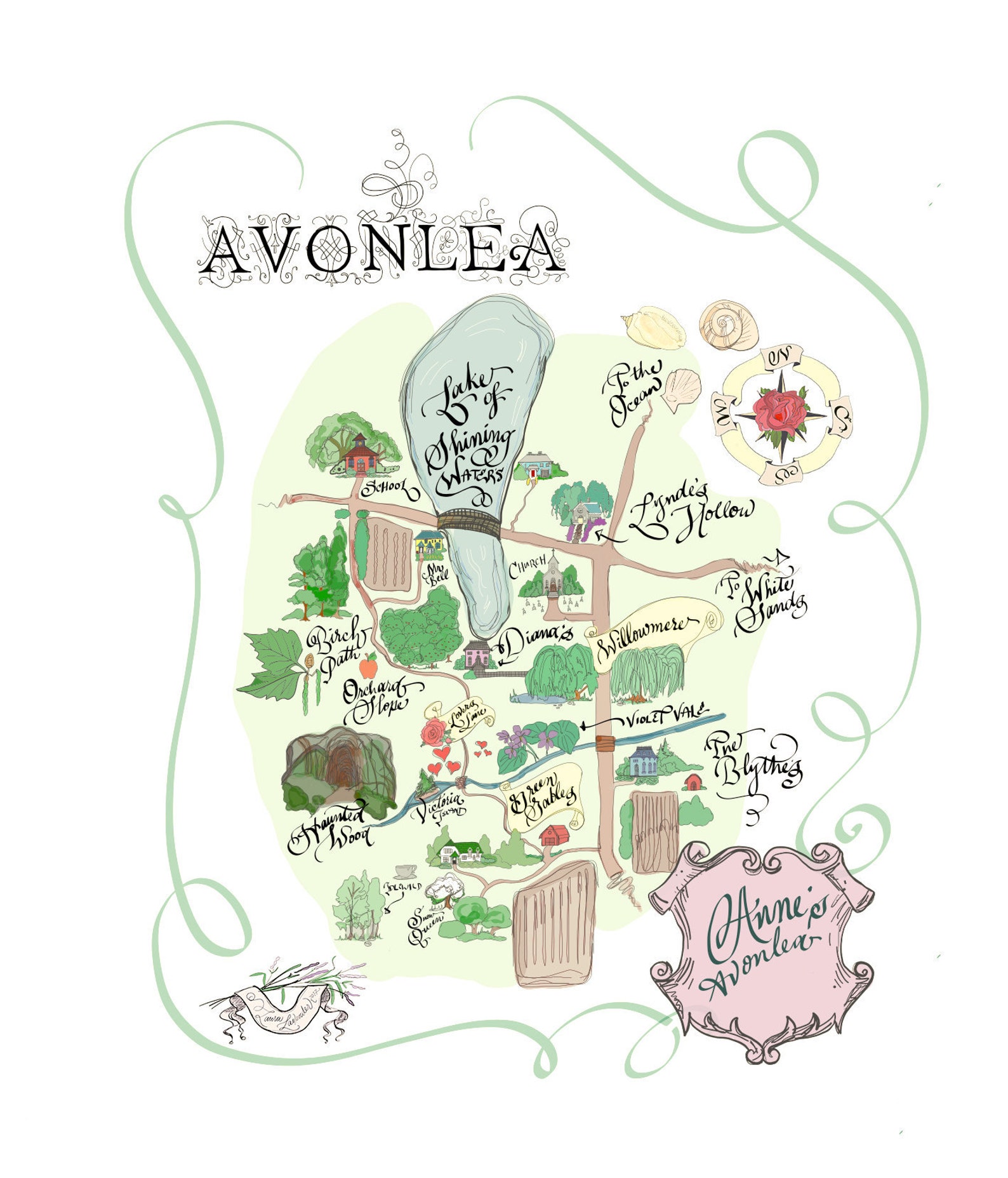 Anne of Green Gables Map: Hand-drawn Avonlea Illustration (digital ...