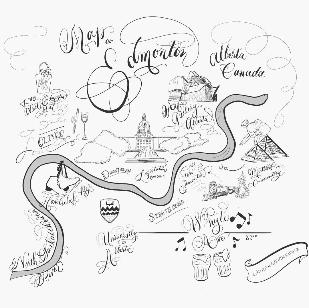 Edmonton Map - Hand-lettering & Illustration - Instant Download ...