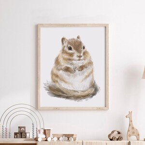 Chipmunk Art Print, Cute Woodland Animal Room Decor, Nursery Wall Art ...