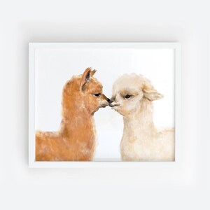 Alpaca Kiss Wall Art - Hugs and Kisses, Boho Animal Poster, Llama Happy ...