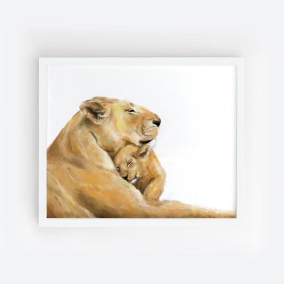 Lion Mom and Cub Art Print Baby Lion King Mom Gift Gender | Etsy