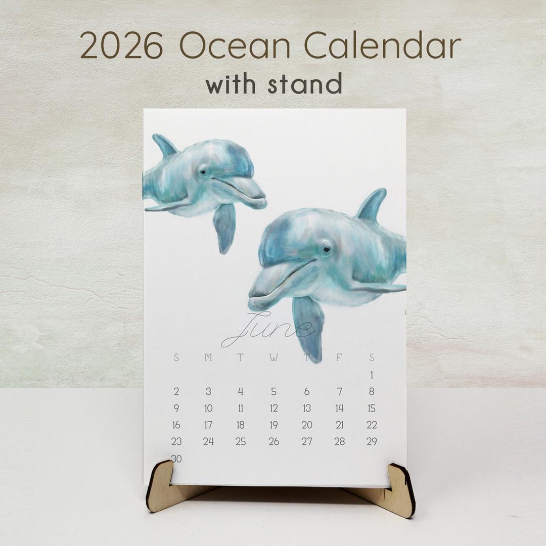 2026 Ocean Calendar W/ Stand - Monthly Desk Marine Sea Animal ...