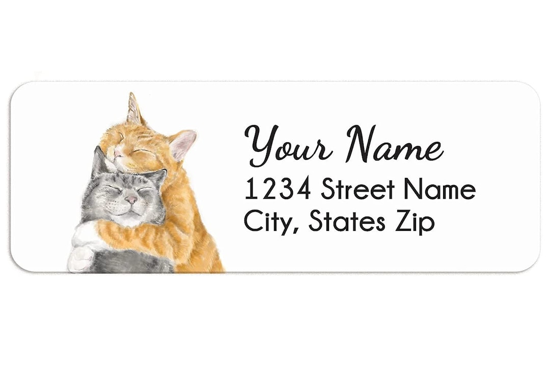 Cuddling Cat Personalized Address Labels for Envelopes, 120 Stickers ...